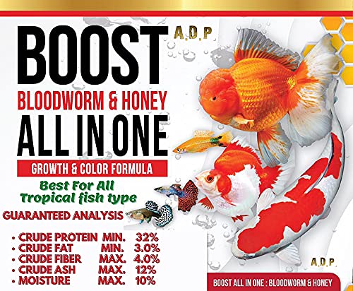 A.D.P. Fish Booster Bloodworm Honey 100 g. Goldfish Food & All Tropical Fish Food Small Floating Pellet Grow Faster & Color Enhancing High Protein 32% Aquarium Baby Fish Newborn Fry Fish Feed Care