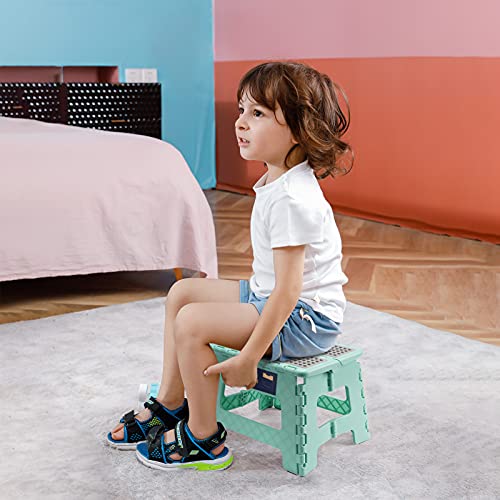 Flottian 9" Folding Step Stool for Adults and Kids Holds Up to 300 lbs,Non-Slip Folding Stools with Portable Handle, Compact Plastic Foldable Step Stool for Bathroom,Bedroom, Kitchen Teal