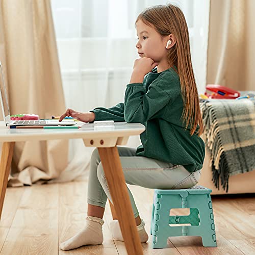 Flottian 9" Folding Step Stool for Adults and Kids Holds Up to 300 lbs,Non-Slip Folding Stools with Portable Handle, Compact Plastic Foldable Step Stool for Bathroom,Bedroom, Kitchen Teal