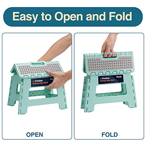 Flottian 9" Folding Step Stool for Adults and Kids Holds Up to 300 lbs,Non-Slip Folding Stools with Portable Handle, Compact Plastic Foldable Step Stool for Bathroom,Bedroom, Kitchen Teal