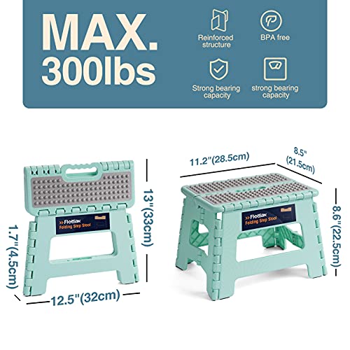 Flottian 9" Folding Step Stool for Adults and Kids Holds Up to 300 lbs,Non-Slip Folding Stools with Portable Handle, Compact Plastic Foldable Step Stool for Bathroom,Bedroom, Kitchen Teal