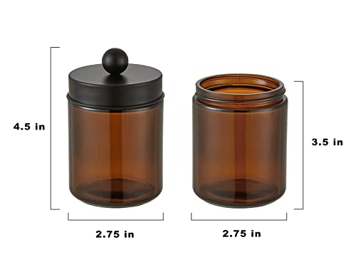 INIUNIK Amber Glass Qtip Holder, 2 Pack Apothecary Jars with Lids Cotton Ball Holder Cotton Round Swab Pad Holder, Bathroom Jars Counter Storage Jars Containers for Restroom Bathroom Organizer, Amber