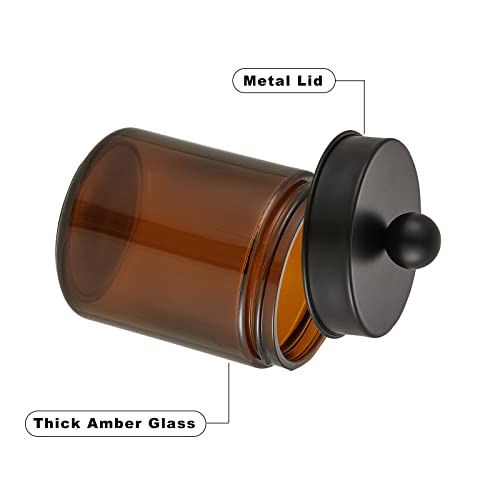 INIUNIK Amber Glass Qtip Holder, 2 Pack Apothecary Jars with Lids Cotton Ball Holder Cotton Round Swab Pad Holder, Bathroom Jars Counter Storage Jars Containers for Restroom Bathroom Organizer, Amber