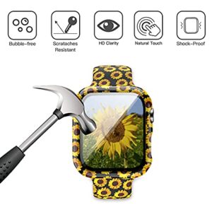 LKEITY Floral Printed Pattern Silicone Band with Case Cover Set Screen Protector Compatible for Apple Watch 41mm 45mm 38mm 40mm 44mm 42mm, Soft Sport Strap for iWatch Series 8 7 SE 6 5 4 3 2 1 Women