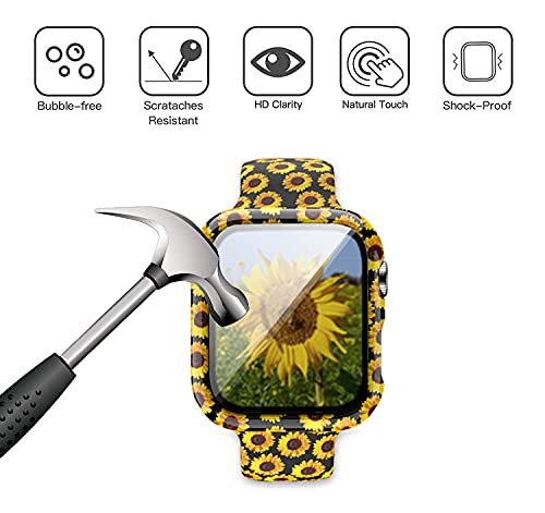 LKEITY Floral Printed Pattern Silicone Band with Case Cover Set Screen Protector Compatible for Apple Watch 41mm 45mm 38mm 40mm 44mm 42mm, Soft Sport Strap for iWatch Series 8 7 SE 6 5 4 3 2 1 Women