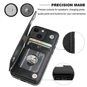 ONETOP Compatible with iPhone 13 Mini Wallet Case with Card Holder, PU Leather Kickstand Card Slots Case, Double Magnetic Clasp and Durable Shockproof Cover 5.4 Inch(Black)