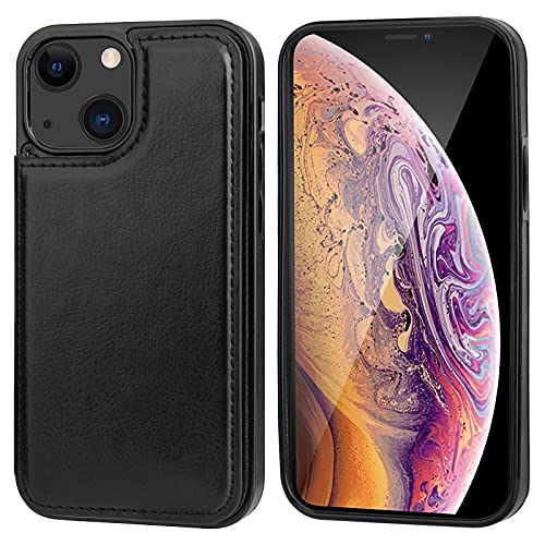 ONETOP Compatible with iPhone 13 Mini Wallet Case with Card Holder, PU Leather Kickstand Card Slots Case, Double Magnetic Clasp and Durable Shockproof Cover 5.4 Inch(Black)