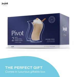 JoyJolt Pivot Double Insulated Tumblers - Set of 2 Exceptional 13.5 oz Iced Coffee Tumbler - Elegant Bar Glasses for Coffee, Tea, or Cold Beverages - 2 x 405 ml Iced Coffee Glasses for Hot Summers