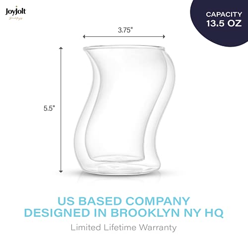 JoyJolt Pivot Double Insulated Tumblers - Set of 2 Exceptional 13.5 oz Iced Coffee Tumbler - Elegant Bar Glasses for Coffee, Tea, or Cold Beverages - 2 x 405 ml Iced Coffee Glasses for Hot Summers