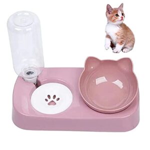 cat dog water and food bowls, tilted raised water bottle and food bowl set, automatic feeder pet food bowl with water dispenser, pet bowl sets, pink for kitten and puppy, 11.81 x 6.5 x 11.02 inches