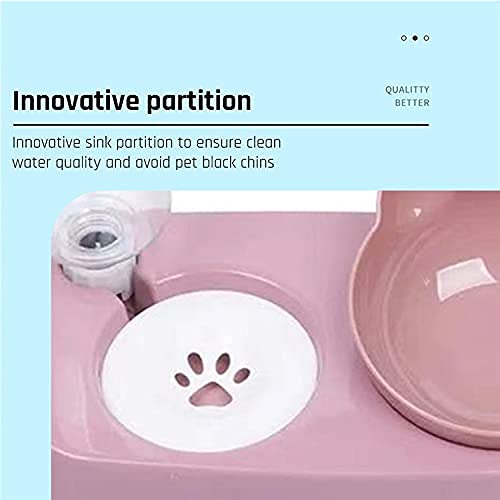 Cat Dog Water and Food Bowls, Tilted Raised Water Bottle and Food Bowl Set, Automatic Feeder Pet Food Bowl with Water Dispenser, Pet Bowl Sets, Pink for Kitten and Puppy, 11.81 x 6.5 x 11.02 inches