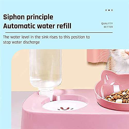 Cat Dog Water and Food Bowls, Tilted Raised Water Bottle and Food Bowl Set, Automatic Feeder Pet Food Bowl with Water Dispenser, Pet Bowl Sets, Pink for Kitten and Puppy, 11.81 x 6.5 x 11.02 inches