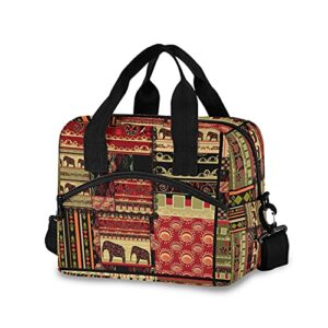 lunch bag cooler tote bag thermal insulated large african ethnic tribal elephant for women/men travel school work portable pocket adjustable shoulder strap