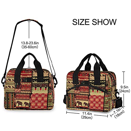 Lunch Bag Cooler Tote Bag Thermal insulated large African Ethnic Tribal Elephant for Women/Men travel School Work Portable Pocket Adjustable Shoulder Strap