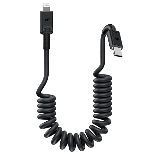 dé Coiled USB-C to Lightning Cable (Note: USB C, not USB), Coiled Lightning Cable 3ft [CarPlay Compatible & MFi Certified], for iPhone 12 Pro Max/12/13/11 Pro/11/X/8/iPad