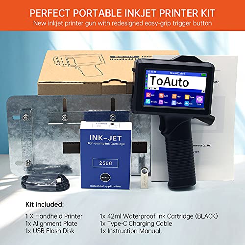 TOAUTO V4 Portable Intelligent Upgraded Handheld Inkjet Printer Gun with 5.6 Inch LED Touch Screen Quick-Drying Inkjet Coding Machine for Code Date Label Industry Design House Usage