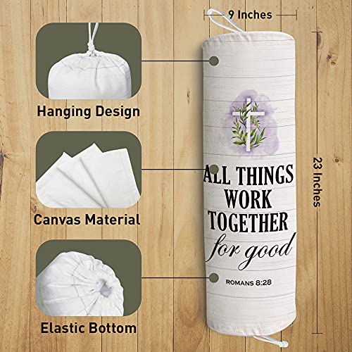 Religious Kitchen Plastic Bag Holder for Garbage Shopping Trash Bags, Bible Prayer Wall Mount Grocery Bag Storage Dispenser Organizer, All Things Work Together for Good, Christian Gift for Women