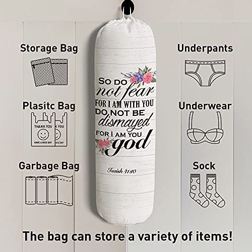 NKBINLILI Religious Kitchen Plastic Bag Holder for Garbage Shopping Trash Bags, Bible Prayer Wall Mount Grocery Bag Storage Dispenser Organizer, Do Not Fear, Christian Gift for Women, Mother, Wife