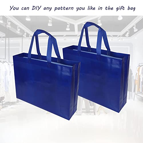 20 PCS Large Reusable Gift Bags with Handles Foldable Shopping Bags Blue Christmas Gift Bag Non-Woven Present Bag for Birthday Party Bag, Favor Bags, Goodie Bag, Bridesmaid Gift Bag, Wedding Bags