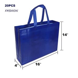 20 PCS Large Reusable Gift Bags with Handles Foldable Shopping Bags Blue Christmas Gift Bag Non-Woven Present Bag for Birthday Party Bag, Favor Bags, Goodie Bag, Bridesmaid Gift Bag, Wedding Bags