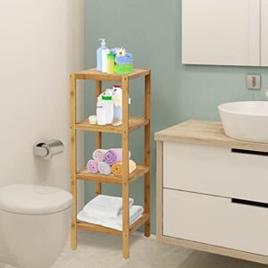 buenotoys 100% bamboo bathroom shelf corner shelf narrow shelving unit - storage rack organizer, plant stand for bathroom kitchen living room (4-tier)