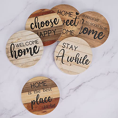 Adorever Coasters for Drinks Absorbent with Holder, 6 Pcs Ceramic Drink Coasters Farmhouse Coasters, Rustic Coasters for Coffee Table Tabletop Protection, Housewarming Gift New Home Decor