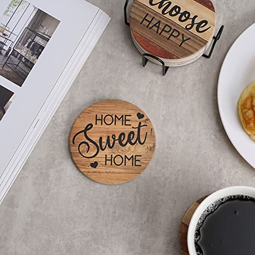 Adorever Coasters for Drinks Absorbent with Holder, 6 Pcs Ceramic Drink Coasters Farmhouse Coasters, Rustic Coasters for Coffee Table Tabletop Protection, Housewarming Gift New Home Decor