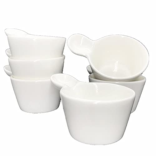 NC 3 Oz porcelain Dip Bowls with Handle, Ketchup Sauce Dish, Ceramic Dipping Bowl Set, Serving Bowls for Side Dishes,Set of 6