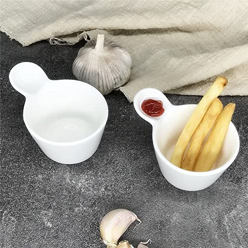 NC 3 Oz porcelain Dip Bowls with Handle, Ketchup Sauce Dish, Ceramic Dipping Bowl Set, Serving Bowls for Side Dishes,Set of 6