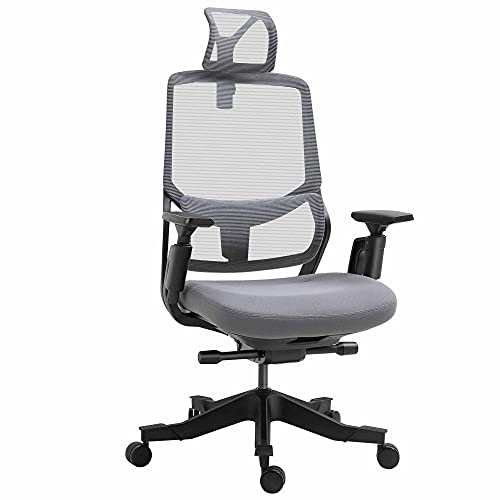 Vinsetto High Back Ergonomic Mesh Office Chair with Adjustable Height, Armrests, Lumbar Support and Headrest, Grey/Black