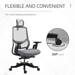 Vinsetto High Back Ergonomic Mesh Office Chair with Adjustable Height, Armrests, Lumbar Support and Headrest, Grey/Black