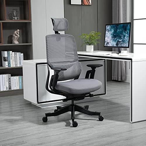 Vinsetto High Back Ergonomic Mesh Office Chair with Adjustable Height, Armrests, Lumbar Support and Headrest, Grey/Black