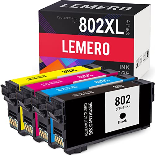 LEMERO Remanufactured Ink Cartridge Replacement for Epson 802 802XL T802XL Work with Workforce Pro WF-4740 WF-4730 WF-4720 WF-4734 EC-4040 EC-4020 EC-4030 (Black Cyan Magenta Yellow, 4 Pack)