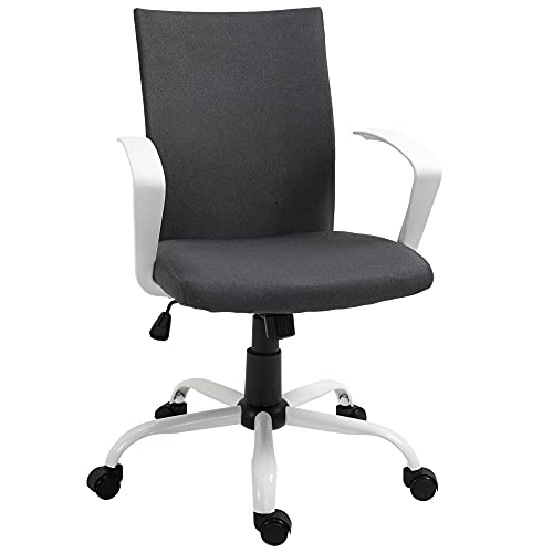 Vinsetto Mid Back Home Office Chair with Adjustable Height, High Armrests and Rocking Function, Dark Grey/White