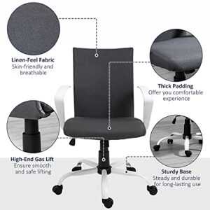 Vinsetto Mid Back Home Office Chair with Adjustable Height, High Armrests and Rocking Function, Dark Grey/White