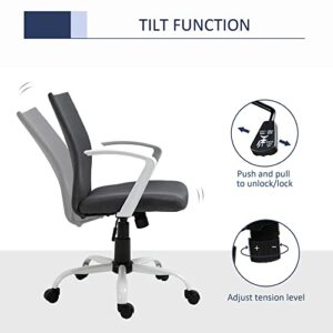 Vinsetto Mid Back Home Office Chair with Adjustable Height, High Armrests and Rocking Function, Dark Grey/White