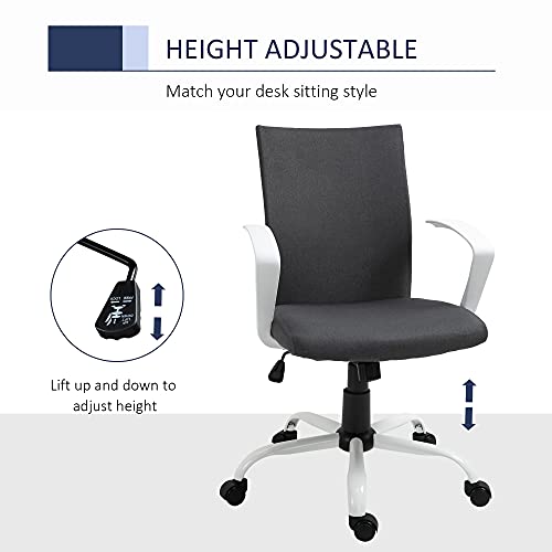 Vinsetto Mid Back Home Office Chair with Adjustable Height, High Armrests and Rocking Function, Dark Grey/White