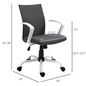 Vinsetto Mid Back Home Office Chair with Adjustable Height, High Armrests and Rocking Function, Dark Grey/White