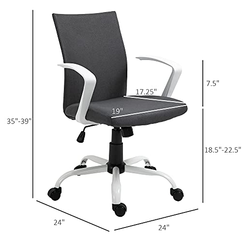 Vinsetto Mid Back Home Office Chair with Adjustable Height, High Armrests and Rocking Function, Dark Grey/White