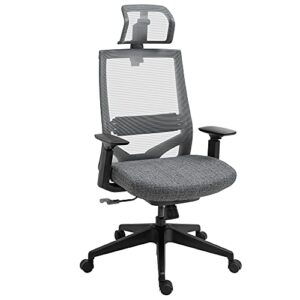 vinsetto mesh fabric home office task chair with high back, adjustable seat, recline, headrest and lumbar support, grey