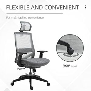 Vinsetto Mesh Fabric Home Office Task Chair with High Back, Adjustable Seat, Recline, Headrest and Lumbar Support, Grey