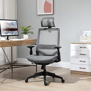 Vinsetto Mesh Fabric Home Office Task Chair with High Back, Adjustable Seat, Recline, Headrest and Lumbar Support, Grey