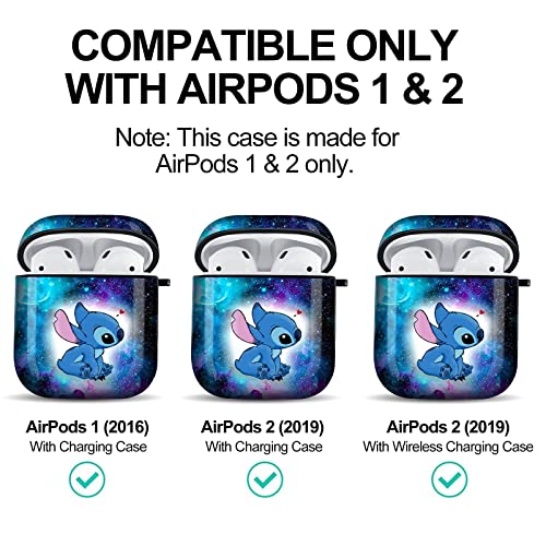 Stitch AirPods Case Protectiv Cover,Fully Protected Shockproof Cartoon case with Keychain Clip Carabiner and Lanyard,Compatible with Apple AirPods 2 and 1 (Star Stitch)