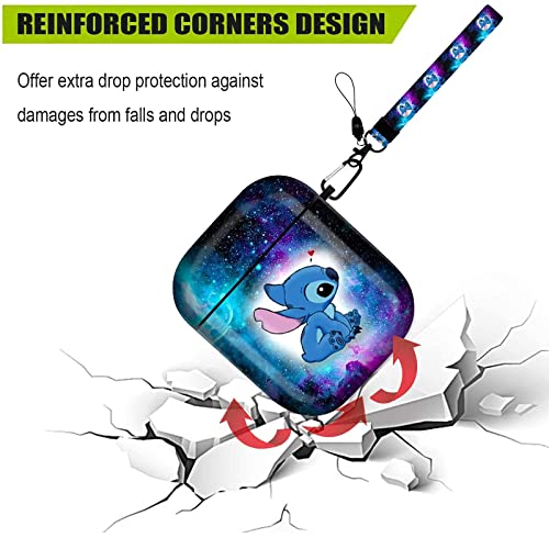 Stitch AirPods Case Protectiv Cover,Fully Protected Shockproof Cartoon case with Keychain Clip Carabiner and Lanyard,Compatible with Apple AirPods 2 and 1 (Star Stitch)