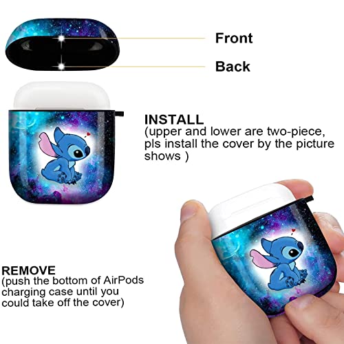 Stitch AirPods Case Protectiv Cover,Fully Protected Shockproof Cartoon case with Keychain Clip Carabiner and Lanyard,Compatible with Apple AirPods 2 and 1 (Star Stitch)