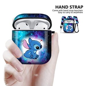 Stitch AirPods Case Protectiv Cover,Fully Protected Shockproof Cartoon case with Keychain Clip Carabiner and Lanyard,Compatible with Apple AirPods 2 and 1 (Star Stitch)