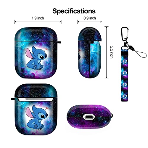 Stitch AirPods Case Protectiv Cover,Fully Protected Shockproof Cartoon case with Keychain Clip Carabiner and Lanyard,Compatible with Apple AirPods 2 and 1 (Star Stitch)