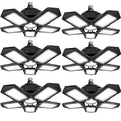 6 Pack LED Garage Lights,160W Deformable Garage Lights 16000Lumens Adjustable LED Garage Lighting,E26 Super Bright LED Garage Light 6000k Nature Light for Garage,Office,Warehouse