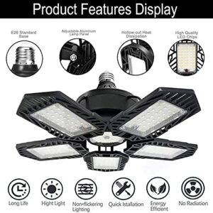 6 Pack LED Garage Lights,160W Deformable Garage Lights 16000Lumens Adjustable LED Garage Lighting,E26 Super Bright LED Garage Light 6000k Nature Light for Garage,Office,Warehouse