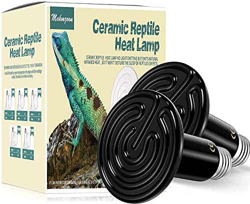 Makmzoon 2-Pack Ceramic Heat Emitter,100W Reptile Heat Lamp Bulb,Reptile Heat Lamp Ceramic Heater for Reptile,Brooder Chicken Coop Chameleon Turtle Birds Snakes